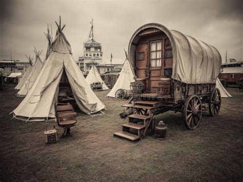 A Vintage Image Of A Chuckwagon Used In Cattle Drives Stock Image
