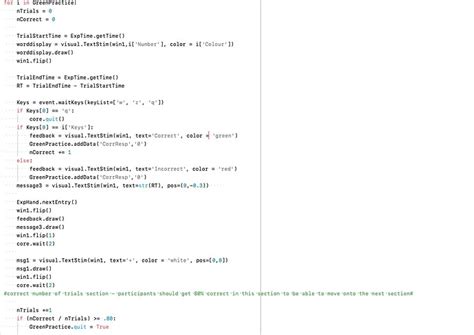 Correct Response Count And Re Doing The Trial Coding Psychopy