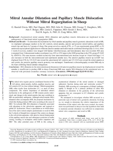 Pdf Mitral Annular Dilatation And Papillary Muscle Dislocation Without Mitral Regurgitation In