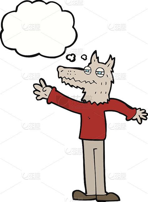 卡通狼挥舞着思想泡泡
