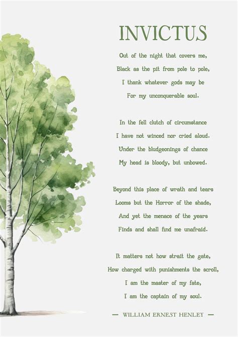 William Ernest Henley Invictus Poem Art Print Etsy