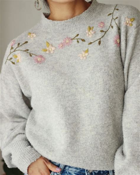 Diy Flower Embroidery On Knit Sweater Fiorelila Shop Embroidered