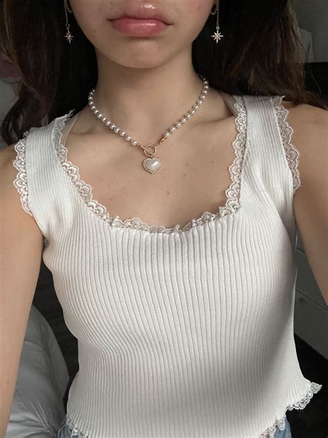 Coquette Lace Aesthetic Pearl Heart Locket Necklace Outfit Cute