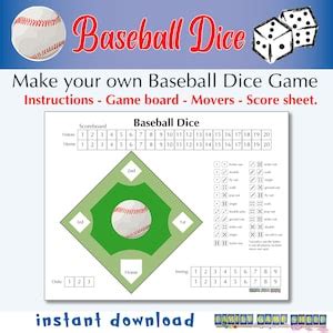 Baseball Dice Game Printable Baseball Party Game T For Baseball