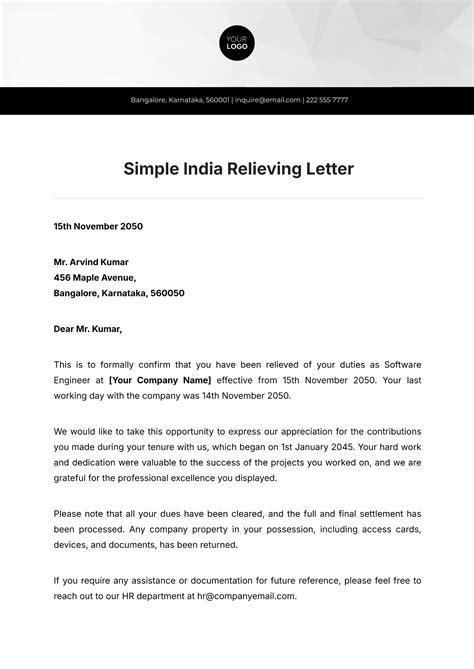 Relieving Order Letter Format Employee Relieving Letter Template