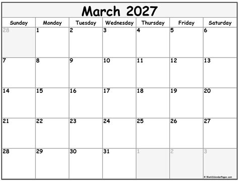 March 2027 Calendar Free Printable Calendar