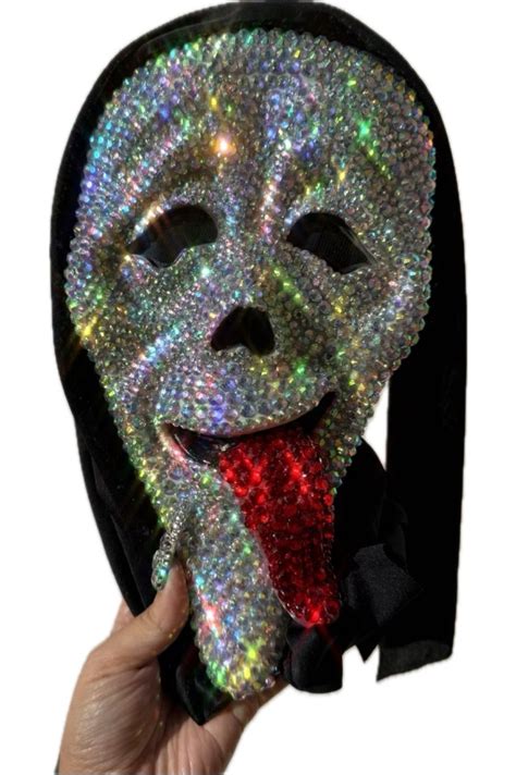 Bling Crystal Rhinestone Original Scream Ghostface Mask With Hood