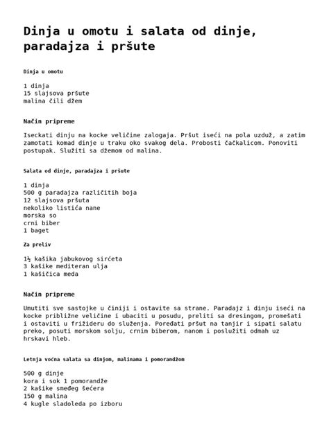 Dinja U Omotu I Salata Od Dinje Paradajza I Prsute Pdf