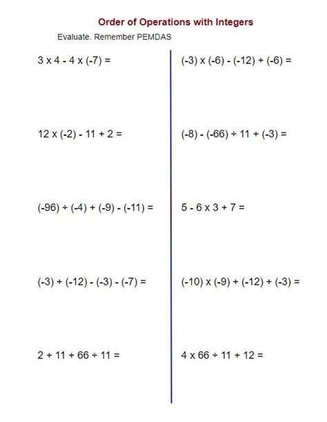 Order Of Operations Worksheets Free Image And Pdf Printables