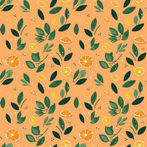 Premium Photo Orange Pattern And Leaf Seamless Pattern Background