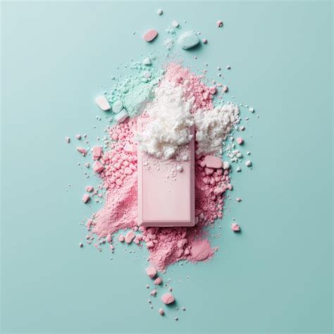 Makeup Powder And Cosmetics On Pink Background Flat Lay Top View