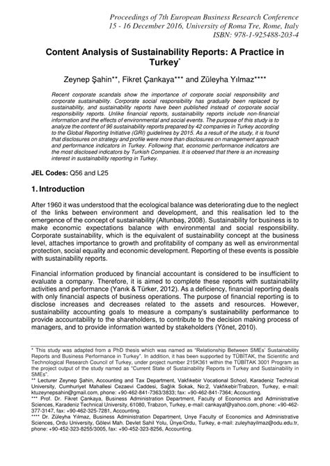 Pdf Content Analysis Of Sustainability Reports A Practice In Turkey