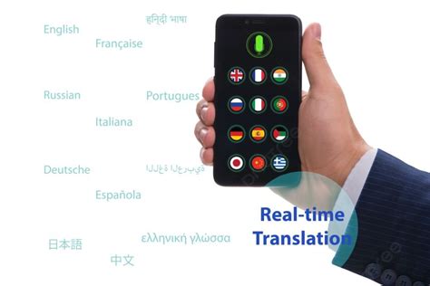 The Concept Of Real Time Translation With Smartphone App Concept Of Real Time Translation With