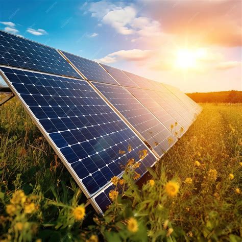 A Solar Panel Is In A Field With Sun Shining Through The Clouds Premium Ai Generated Image