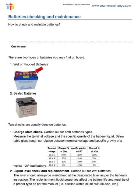 Batteries Checking And Maintenance Pdf