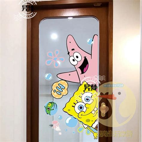 可愛卡通玻璃靜電貼 玻璃靜電貼 卡通ins廚房海綿寶寶網紅卡通貼紙推拉門玻璃浴室墻麵裝飾櫥窗 蝦皮購物
