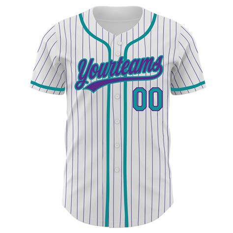 Custom White Purple Pinstripe Teal Authentic Baseball Jersey Free