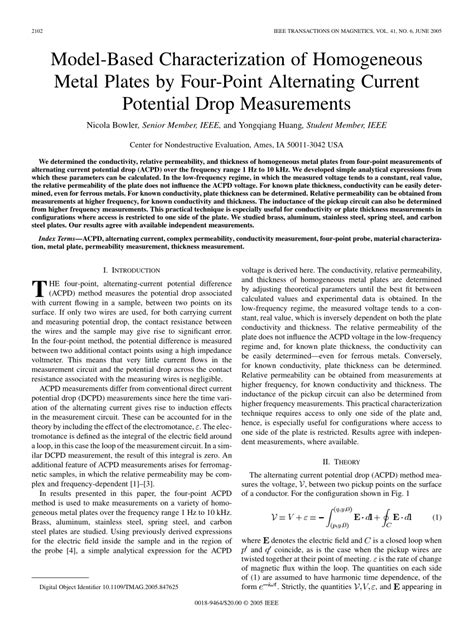 Pdf Model Based Characterization Of Homogeneous Metal Plates By Four