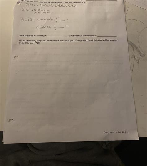 Determine The Limiting And Excess Reagents What Chegg