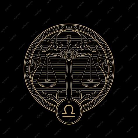 Premium Vector Libra Zodiac Symbol In Gold Engraving Line Art Style