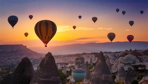Travel And Inspiration Hot Air Ballons In Turkey Flying At Sunrise Sky