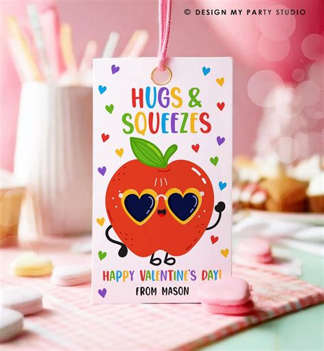 Editable Hugs And Squeezes Valentines Day T Tag Applesauce Fruit
