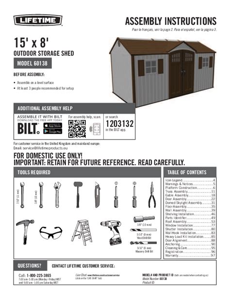 Outdoor Storage Shed Assembly Instructions Model 60138 Lifetime