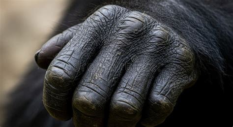 Gorilla Hand Close Up Texture And Detail Of A Mighty Primate Stock