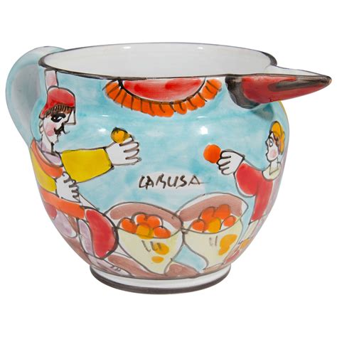 Midcentury Ceramic Italian Hand Painted Pitcher By La Musa At 1stdibs