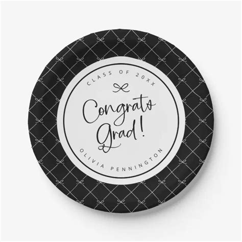 Black White Bows Congrats Grad Graduation Party Paper Plates Zazzle