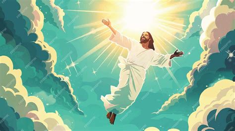 Jesucristo Ascendiendo Al Cielo Ilustración Religiosa Dios Esperanza Fe
