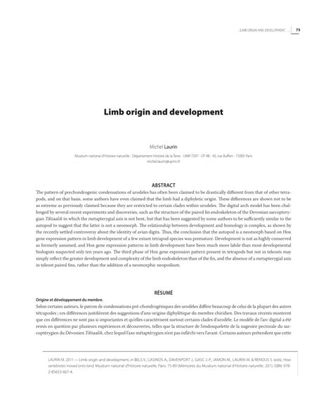 Pdf Vertebrate Limb Evolution