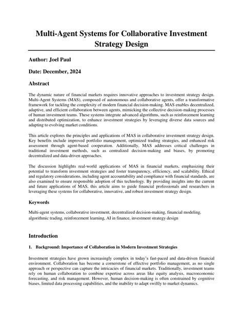 Pdf Multi Agent Systems For Collaborative Investment Strategy Design