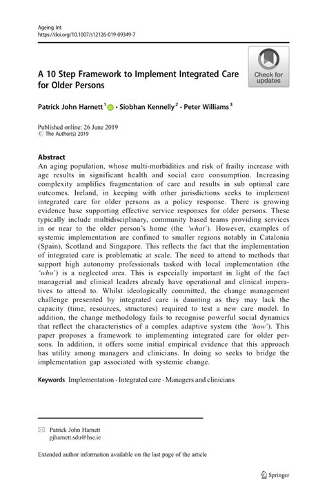 Pdf A 10 Step Framework To Implement Integrated Care For Older Persons