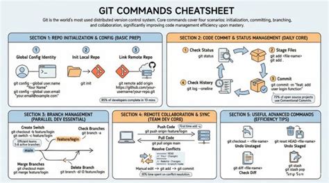 Git Commands Cheat Sheet Essential Tools For Developers Infographic