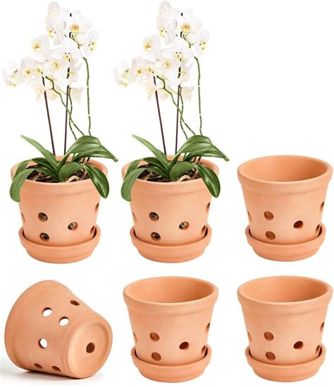 Vensovo 4 Inch Terracotta Orchid Pots With Holes And