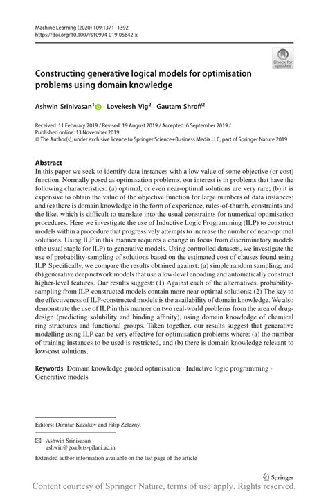 Constructing Generative Logical Models For Optimisation Problems Using