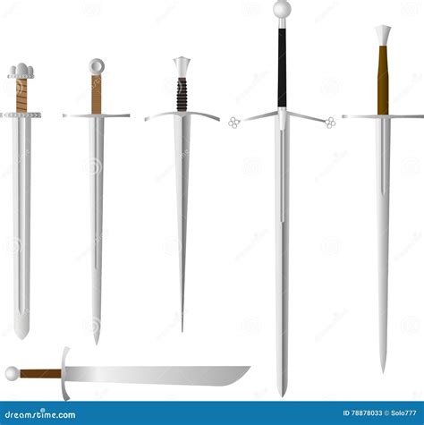 Vector Set Of Medieval Swords Steel Melee Weapon Stock Vector Illustration Of Vector