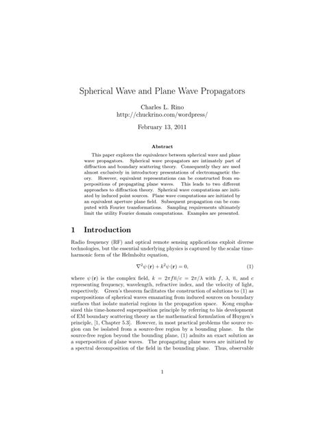 Pdf Spherical Wave And Plane Wave Propagators