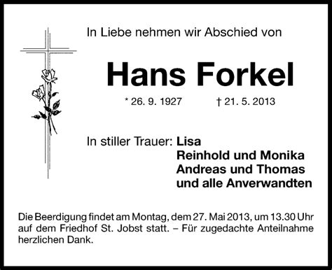 Traueranzeigen Von Hans Forkel Trauer Nn De
