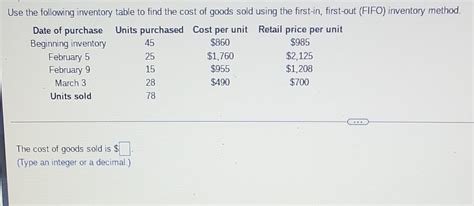 [solved] Use The Following Inventory Table To Find The