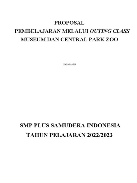 Proposal Outing Class Centrall Park Zoo Pdf