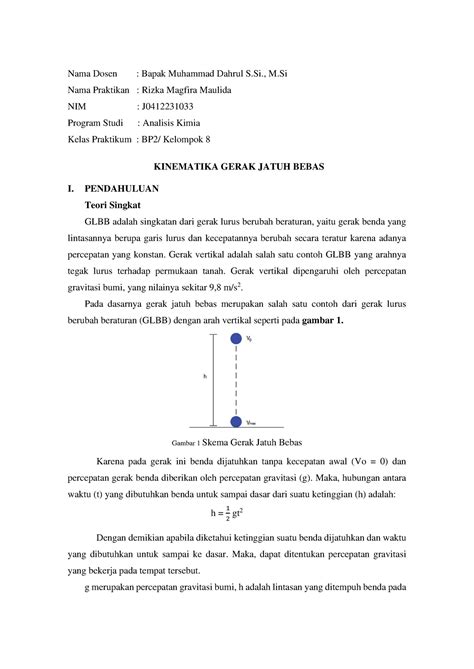 Laporan Praktikum Kinematika Gerak Jatuh Bebas Nama Dosen Bapak Muhammad Dahrul S M Nama