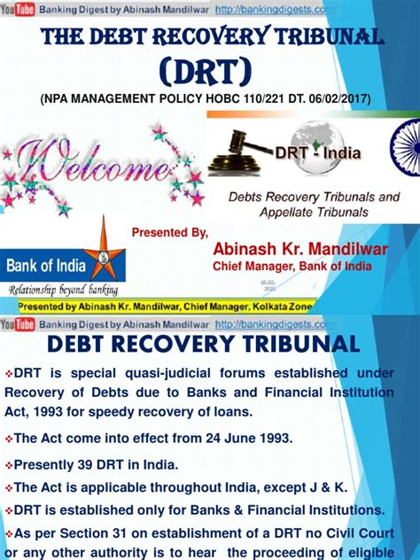 Overview Of Debt Recovery Tribunal Pdf Judgment Law Tribunal