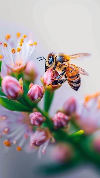 Premium Photo Pollination Moment Honey Bee Alights Delicately On