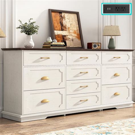 Blotout 70 Large Long Dresser With Deep Drawers Farmhouse 10 Drawer Dresser For Bedroom Wide