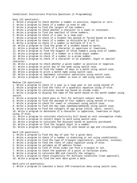 C Programming Conditional Practice Questions Pdf