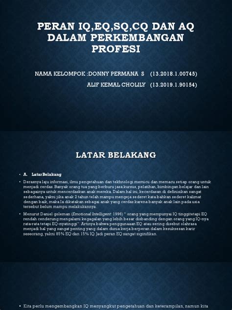 Peran Iq Eq Sq Cq Dan Aq Dalam Perkembangan Profesi Pdf