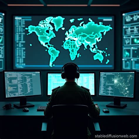 Prompt A Military Intelligence Analyst Sitting In A Dimly Lit Control