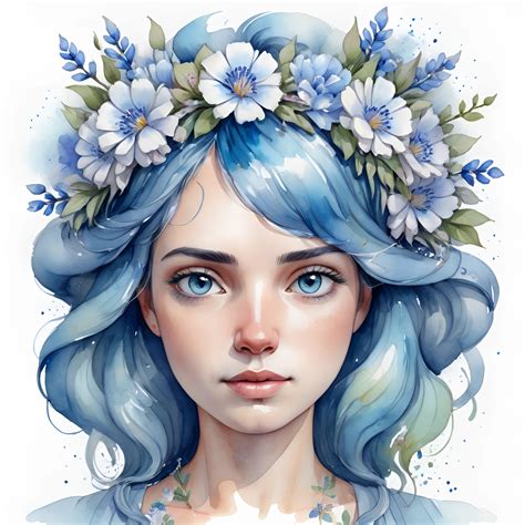 Blue Haired Girl With Floral Crown Free Download Ai Scribbles